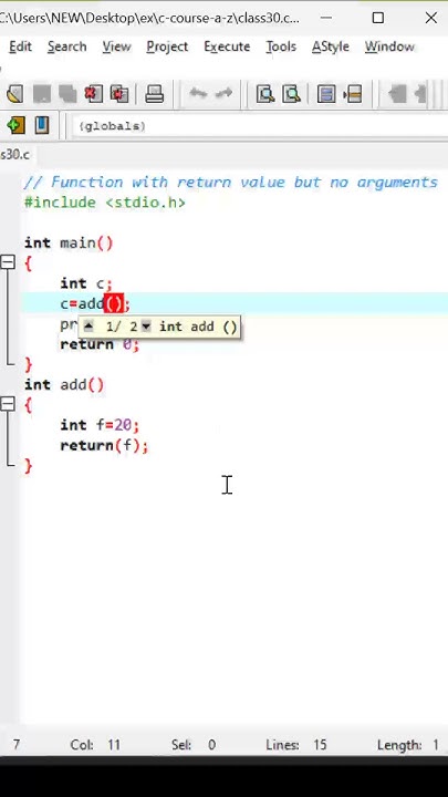 Class 33 | Functions with Return Value but no Arguments | #shorts #shortvideo - YouTube