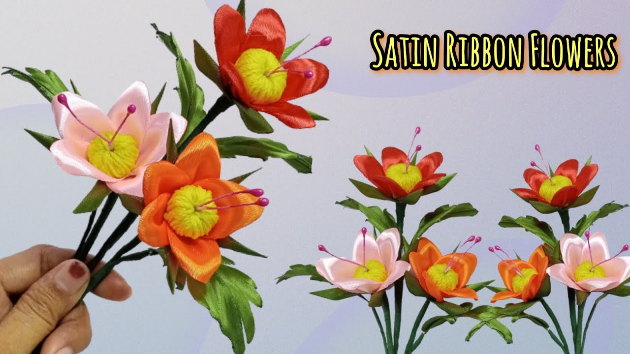 DIY || Tutorial Satin Ribbon Flower Easy - YouTube