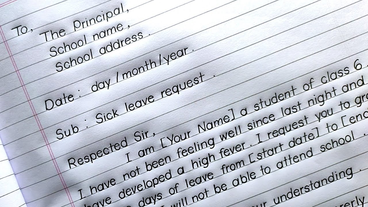 Sick Leave Application For School in English | Class 6 - YouTube