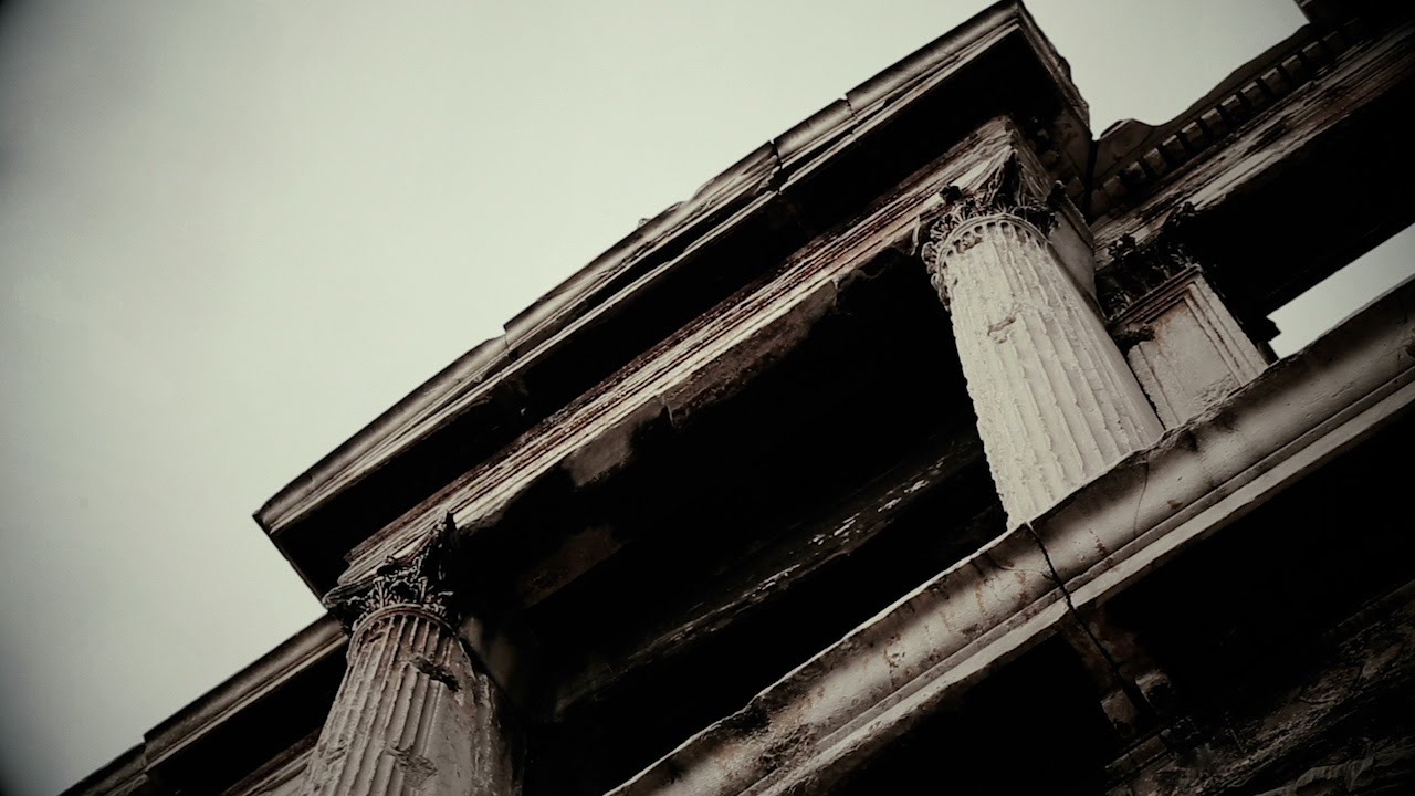 Mysterious haunted building in horror movie, scary ancient stone ...