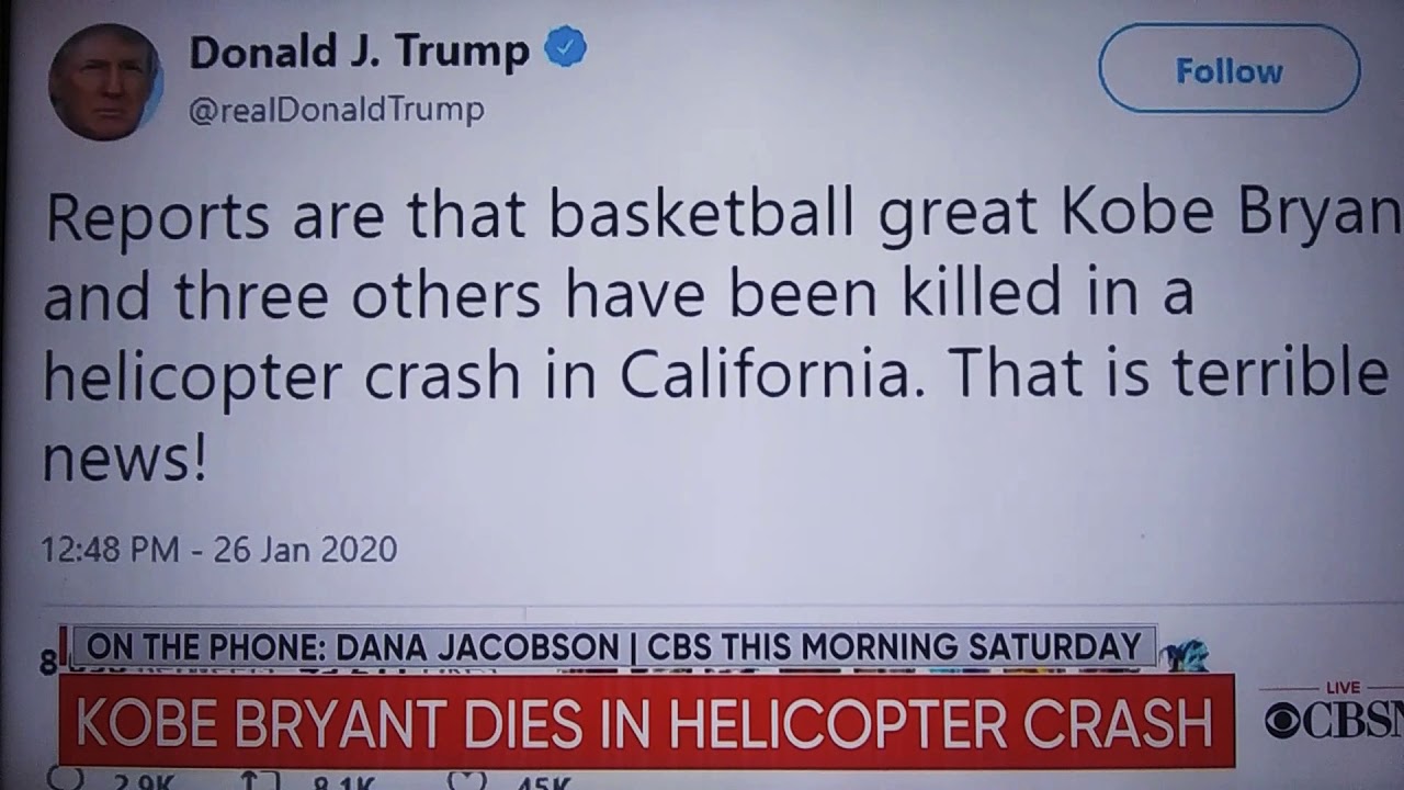 TRUMP TWEETS KOBE BRYANT 🙏 - YouTube