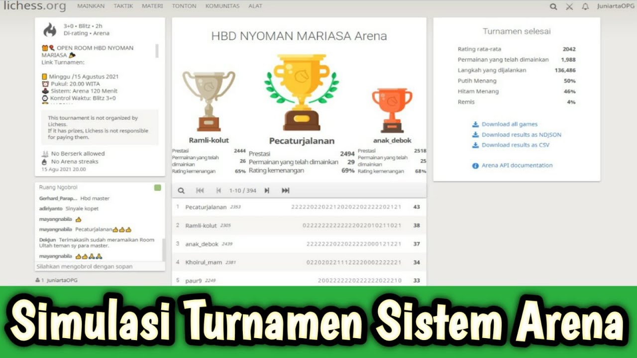 Simulasi Turnamen Catur Online Sistem Arena || Berserk & Streak Arena ...