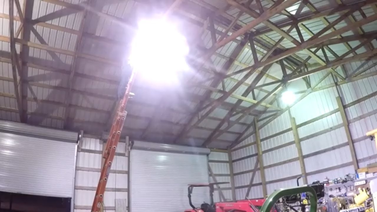 Installing new 250 watt led Lights in the shop - YouTube