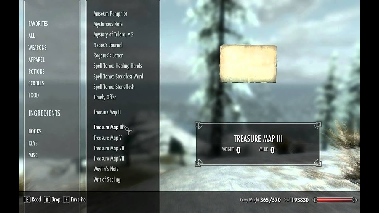 Great Skyrim Treasure Hunt Map V - Elder Scolls V Skyrim Quest Guide ...