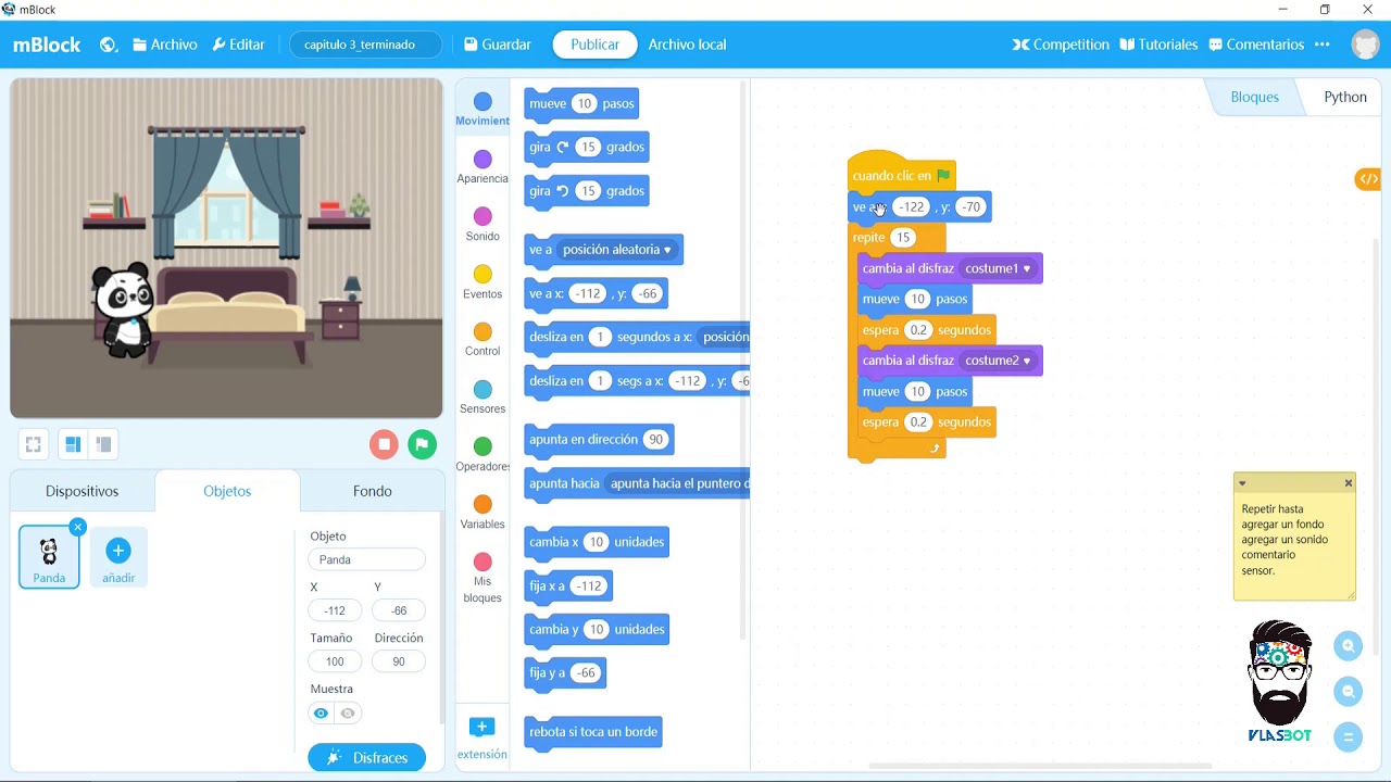 5- Bloque Repetir hasta, uso de un sensor, sonido y fondo en mblock - YouTube