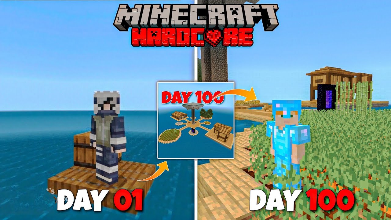 I survived 100 day on raft in Minecraft hardcore😳........... ll ...
