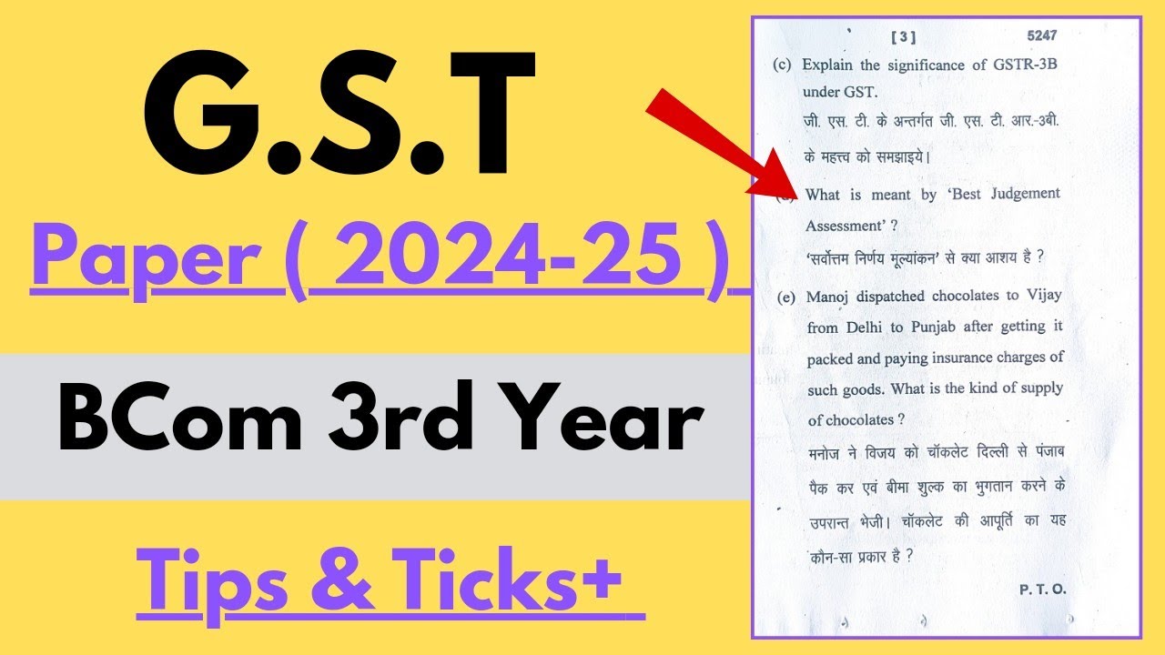 GST paper 2024-25 , Bcom 3rd year paper of goods and services tax - YouTube