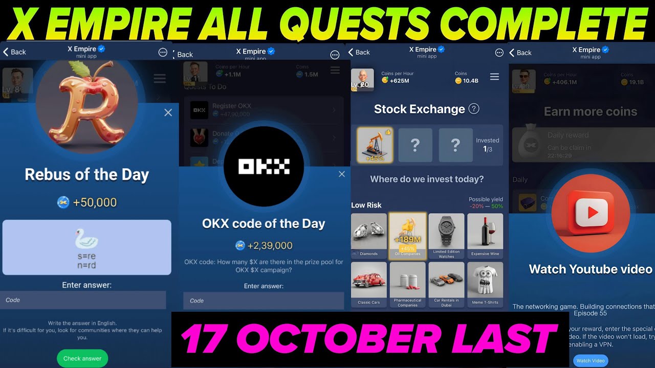 17 October All Quests Code X Empire | Okx Code Of The Day | Rebus Of ...