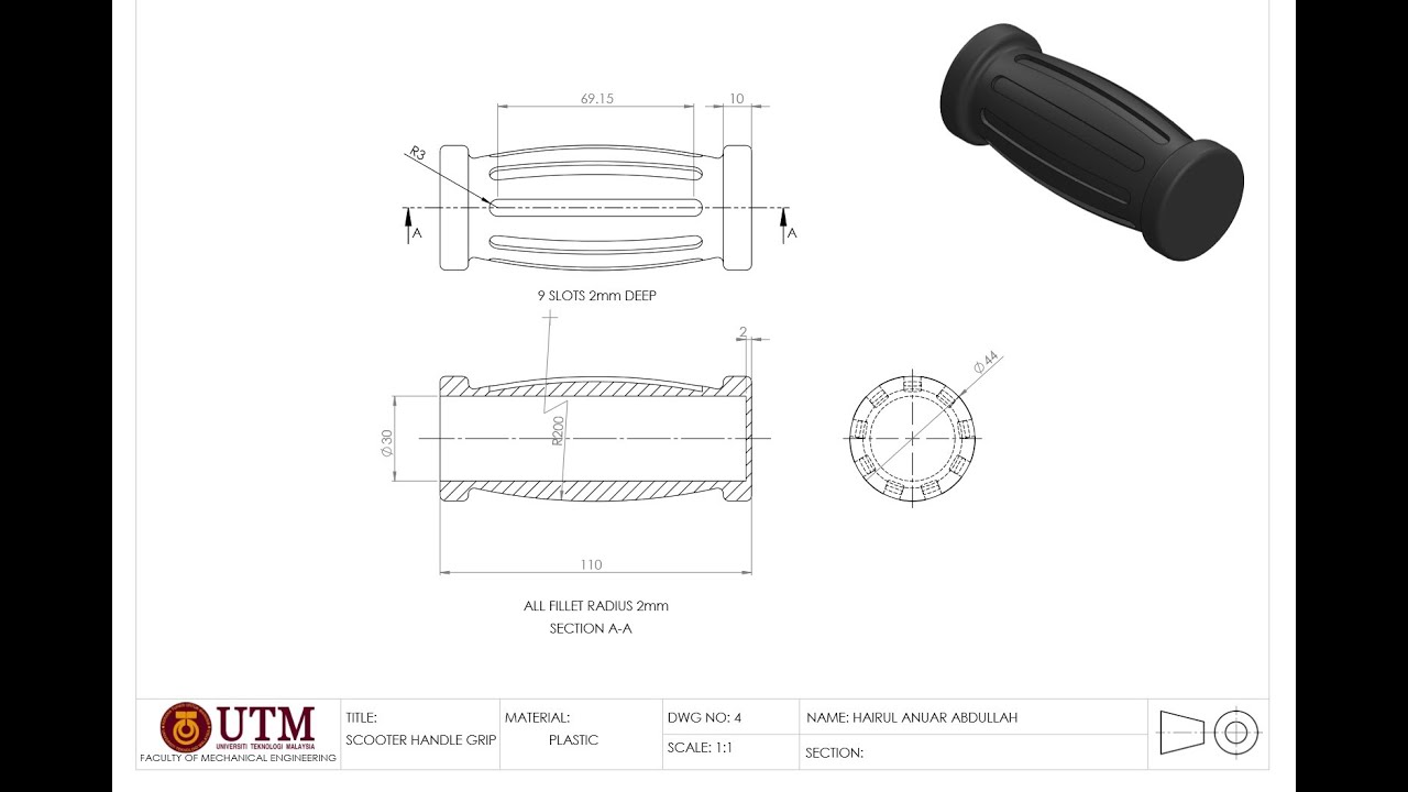 Drawing for Scooter Handle Grip - YouTube