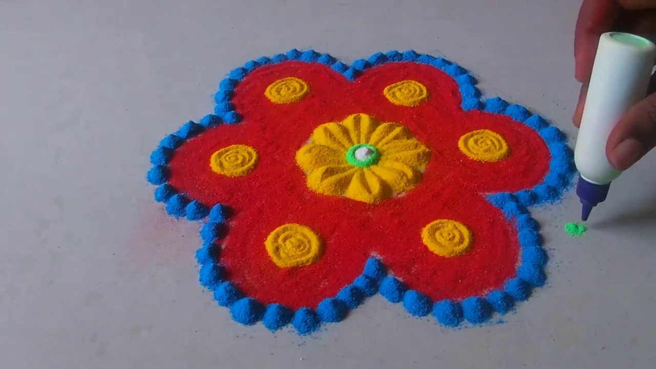 Rangoli Designs with Colours Easy | Rangoli Designs with Flowers - YouTube