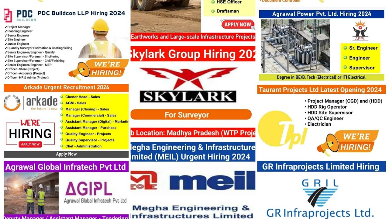 Vacancy in GR Ltd, Lodha Group, MEIL, JK Infra, AGIPL, Sai Infra & Many ...