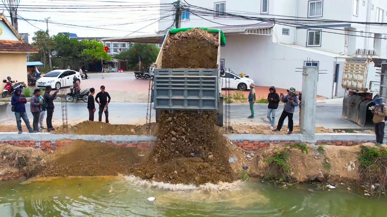 Step by Steps! Amazing Road Side Filling by Dump Truck 5Ton Loading ...