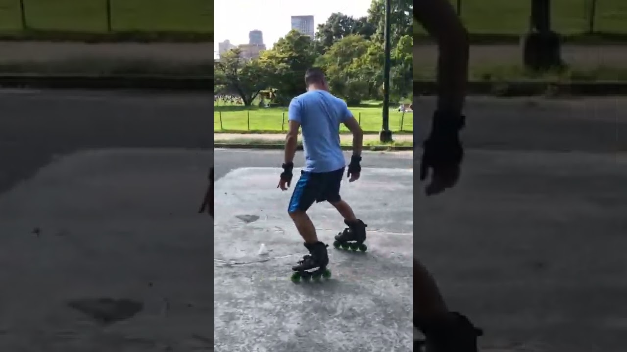 backward cross roller blading trick around cones - YouTube