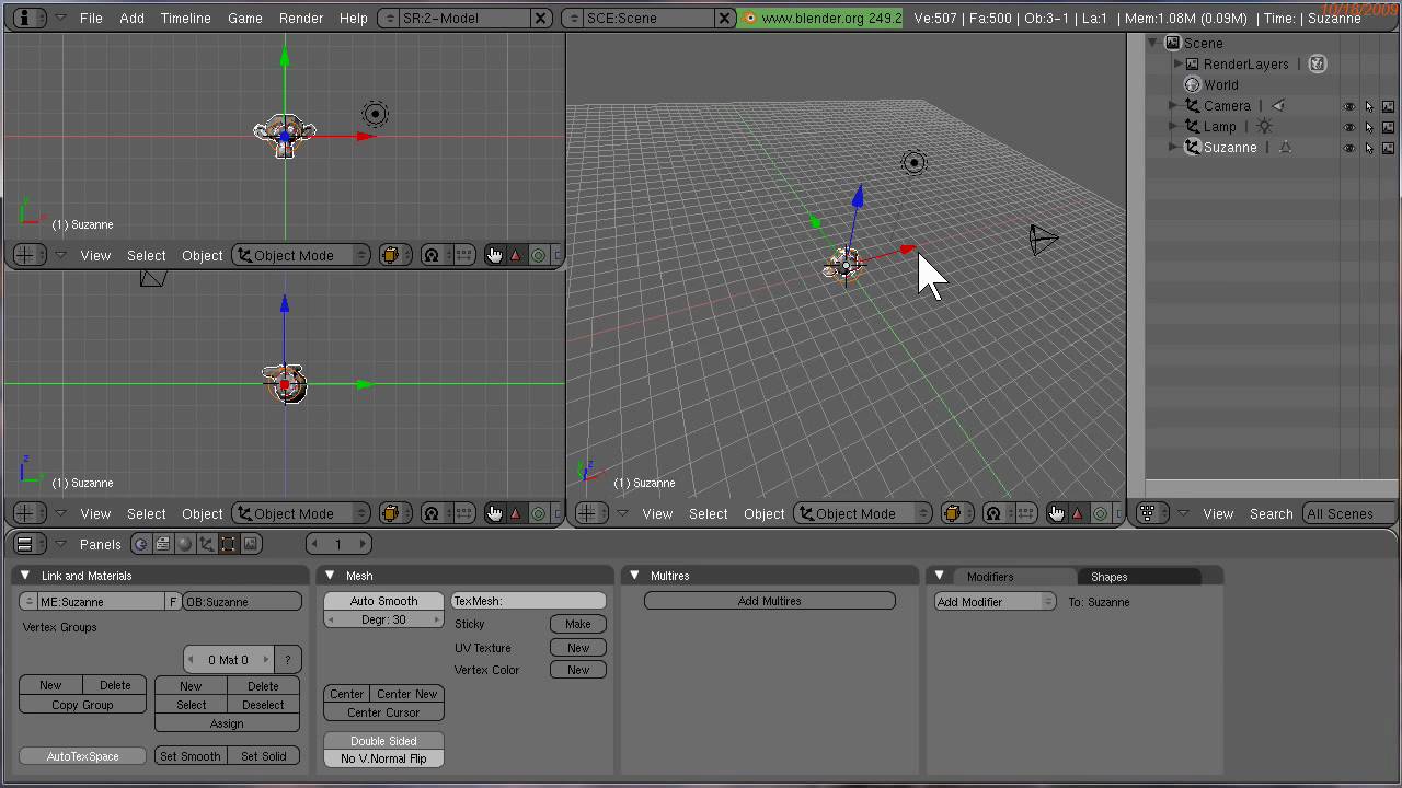 blender 2.49b 012 윈도우 합치기, 휠버튼 돌리기, 오브젝트 선택 - YouTube