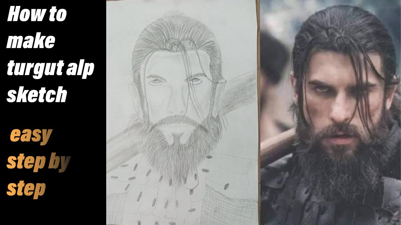 How to make Turgut Alp sketch step by step | Art | Creations of Taha ...