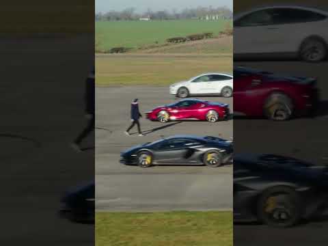 Lamborghini VS Ferrari VS Tesla in drag race!  #car  #carslover  #supercars #automobile  #carsound