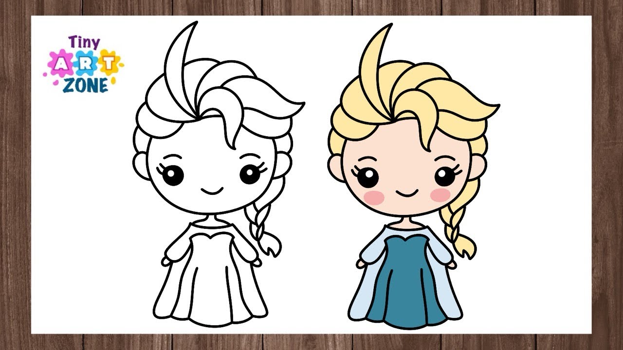 How to Draw Disney Frozen Princess Elsa Easy for Kids | Tiny Art Zone ...