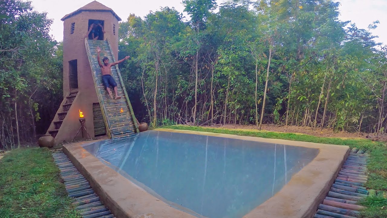 [ Full Video ] Building Multi Story Bamboo Slide House Villa Swimming ...