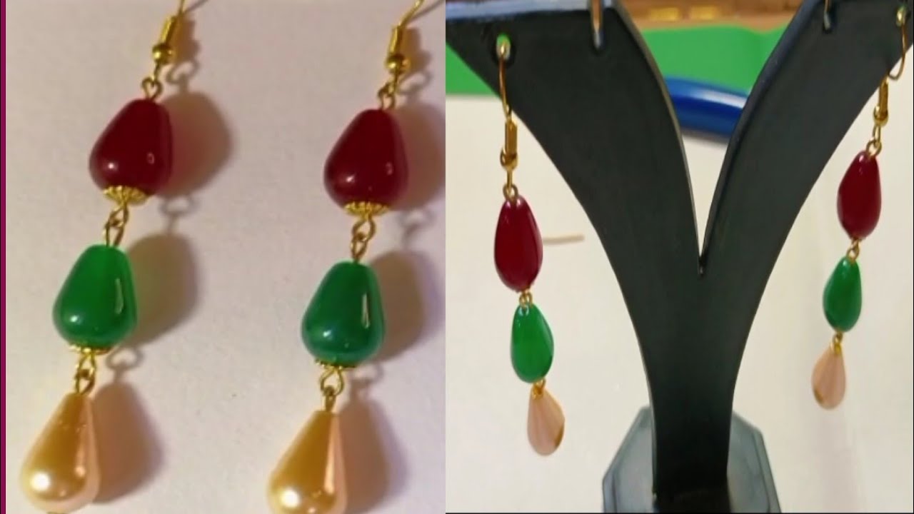 Three Multicolor Pearl Long Earring Kaise Banaye | How to make three ...