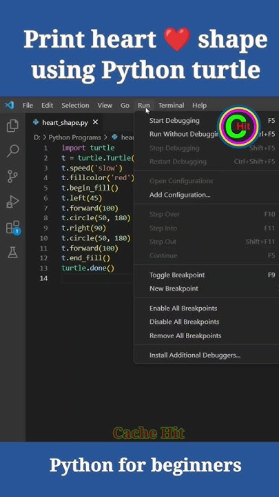 Print heart ️ shape using Python turtle #python #pythonprogramming #turtle @CacheHit - YouTube