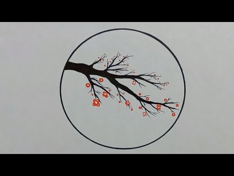 cherry tree landscape drawing and painting - YouTube