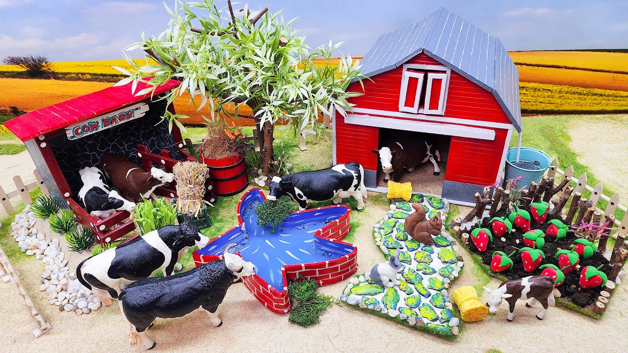 DIY making mini Farm Diorama with House for Cow, Pig - Mini Hand Pump ...