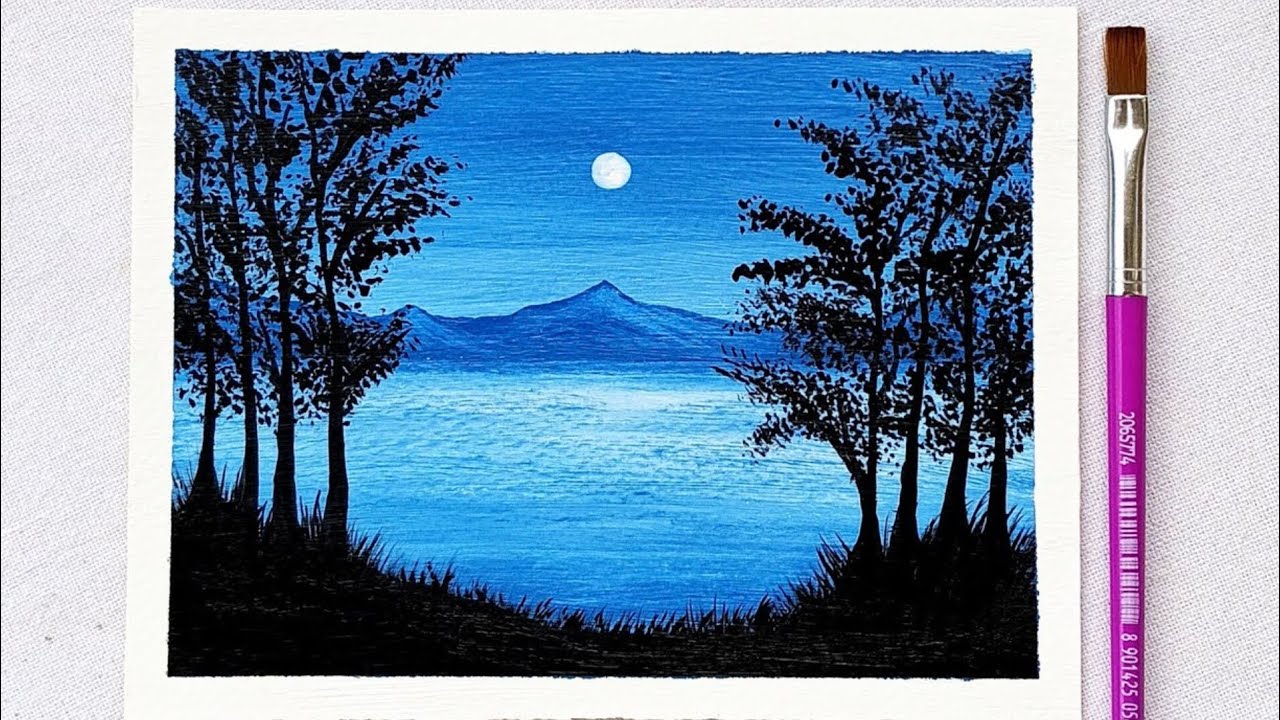 Night view painting for beginners | Acrylic painting for beginners ...