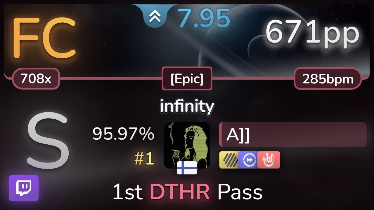 🔴 A]] | ParagonX9 - infinity [Epic] +HDDTHR 95.97% (#1 671pp FC) - osu ...