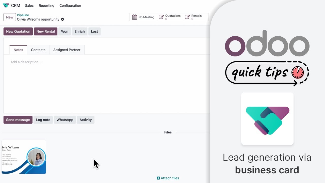 Odoo Quick Tips - Lead management via business card [CRM] - YouTube