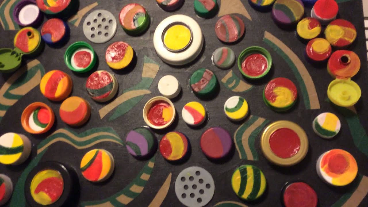 Recycled Bottle Caps Collage Part 1 - YouTube