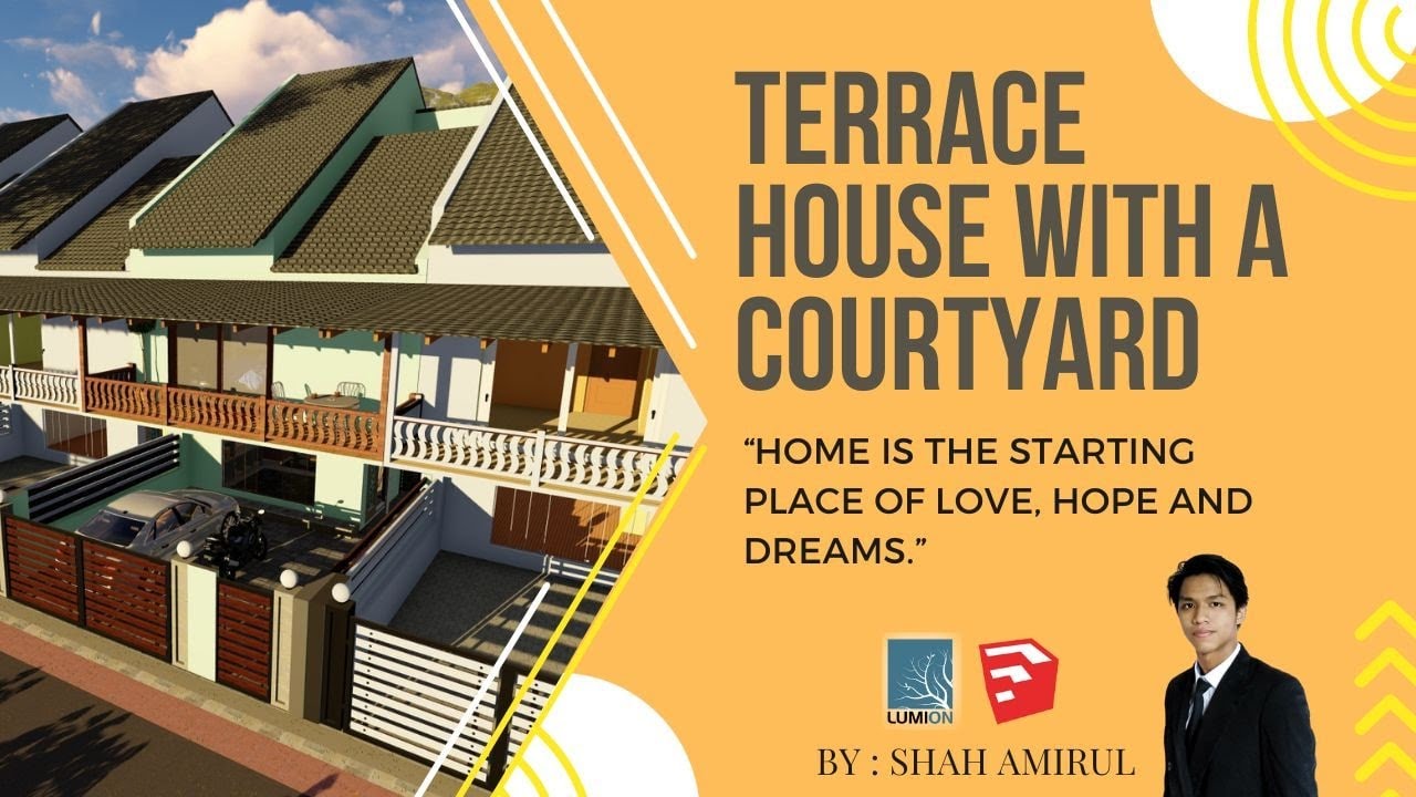 Terrace House with a Courtyard, 3 Bedrooms and 3 Toilets - Sketchup and ...