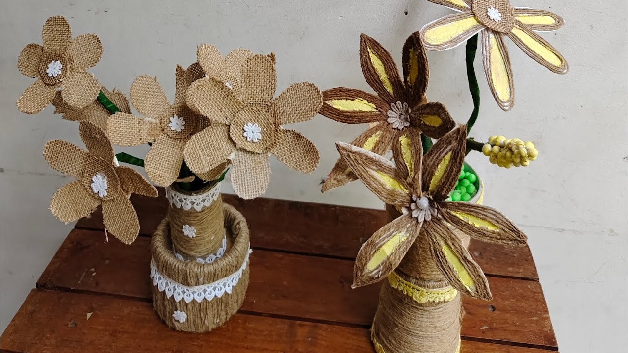 Jute rope flower craft ideas.#easycrafts #diycrafts #homedecor .beegam ...