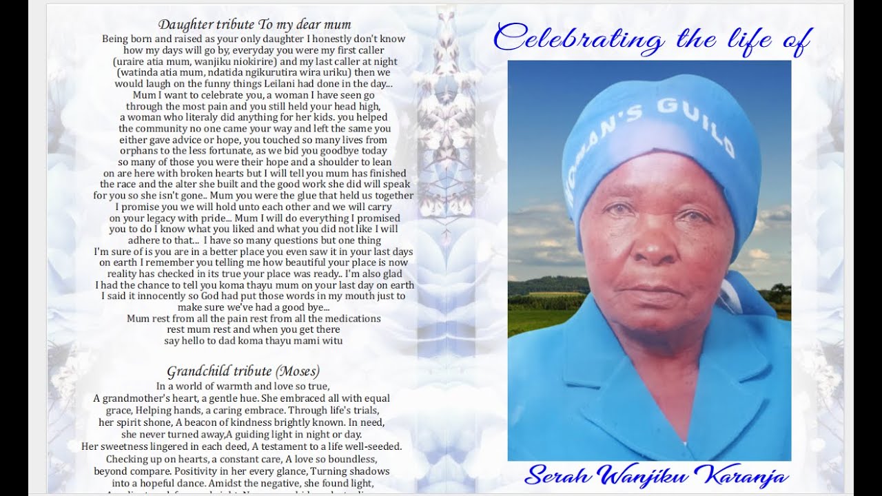 CELEBRATING THE LIFE OF SARAH WANJIKU KARANJA - YouTube