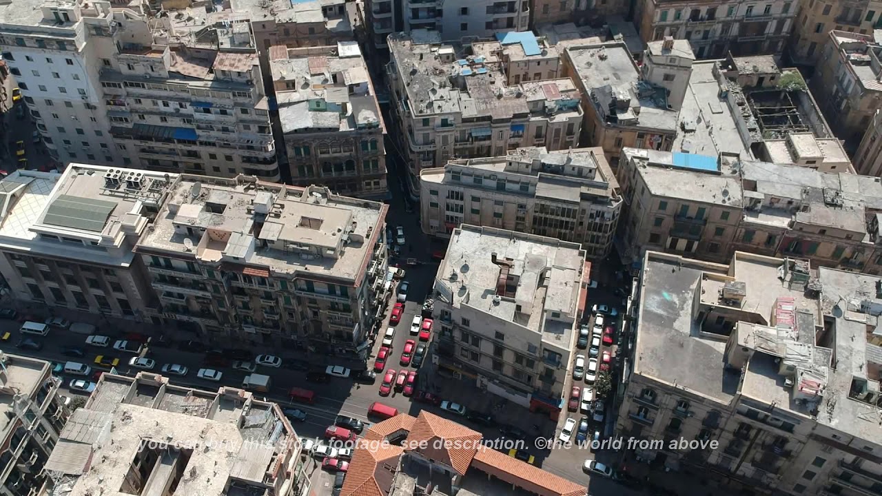 Drone footage of street with many cars in Alexandria, Egypt - YouTube