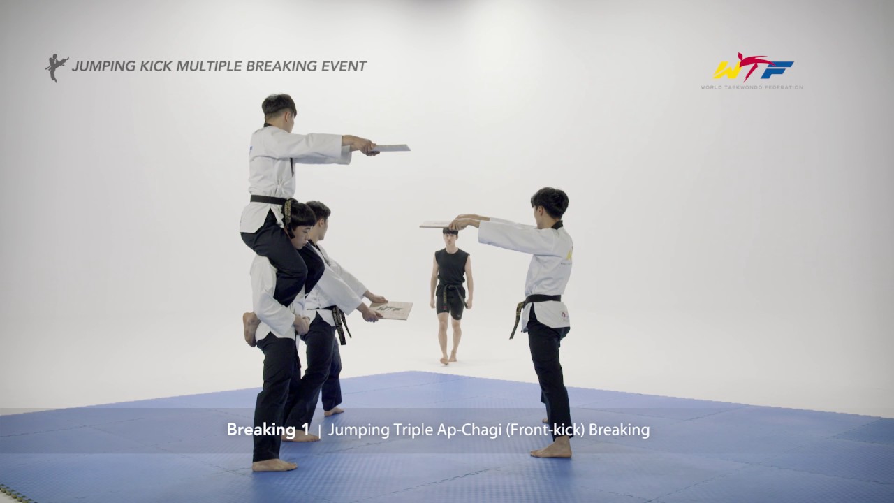 Jumping Triple Ap Chagi (Front Kick) Breaking - YouTube