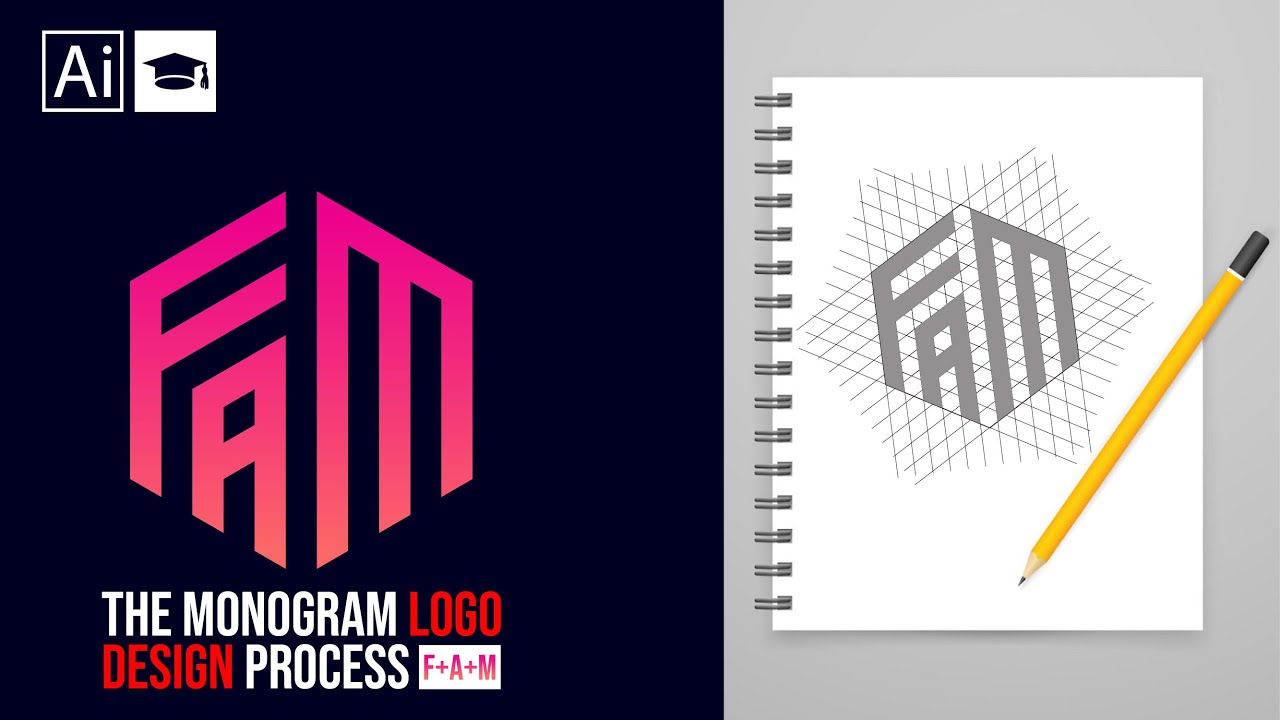 Monogram Logo Design Process On Polygon | Adobe Illustrator Tutorial 2024 - YouTube