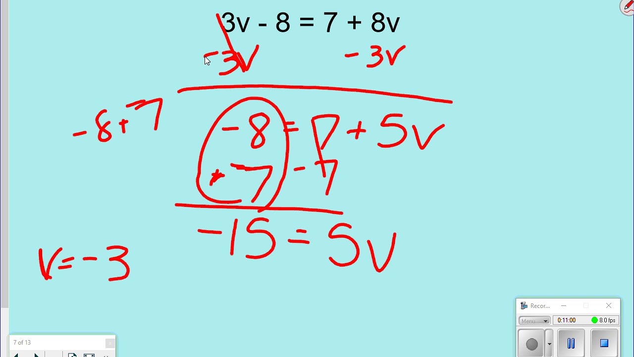 8th Grade: Lesson 8-5 Solving Equations with Variables on Both Sides ...