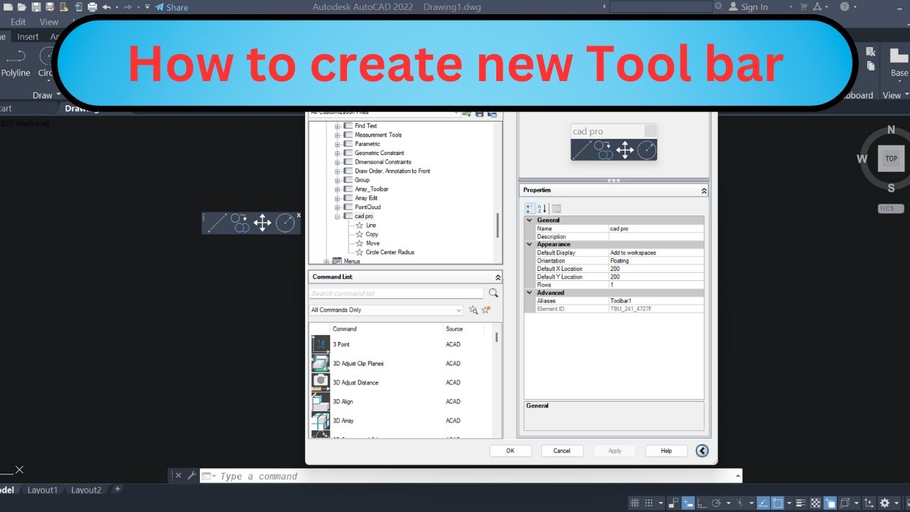 How to create new tool bar #Cad Pro Guidance - YouTube