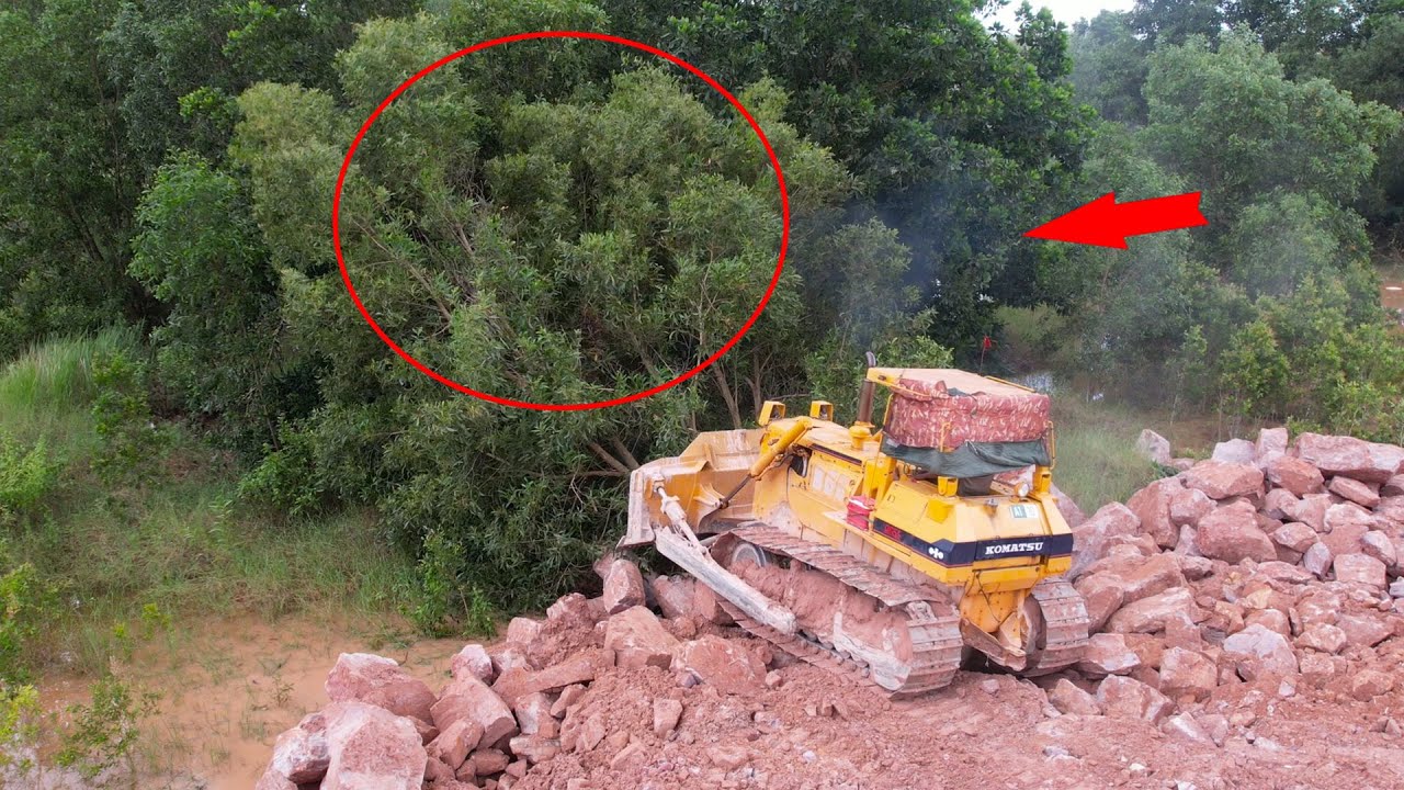 Excellent Technique Filling Stone by Team Work Bulldozer Push Stone and ...