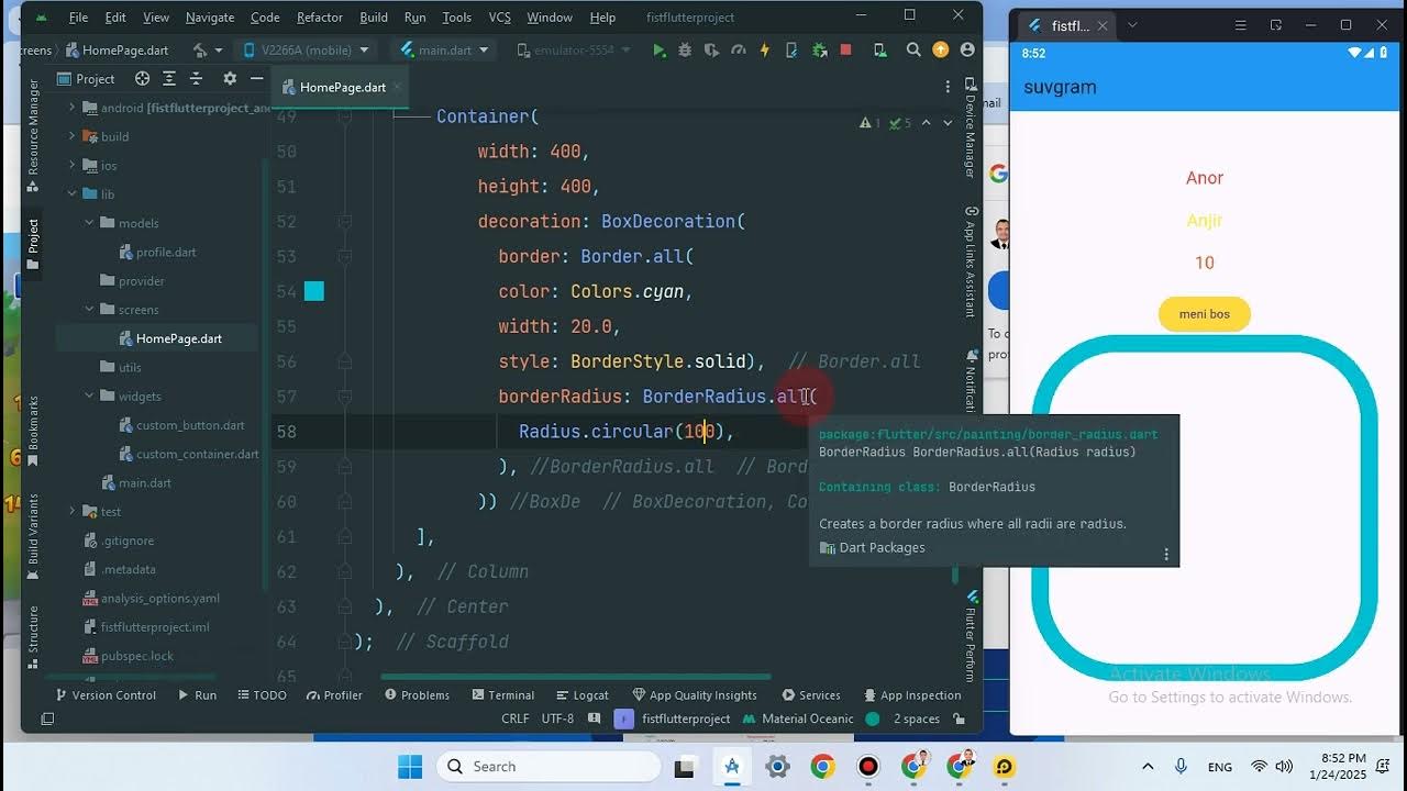 flutter darslari 4 flutter lessons 4 flutterda Container yaratish to'liq - YouTube