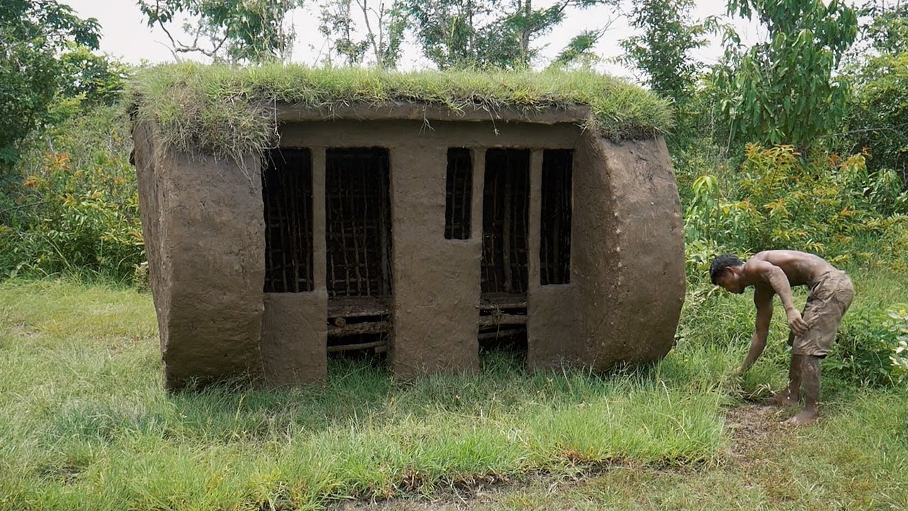 Primitive Technology, Build wood container house - YouTube