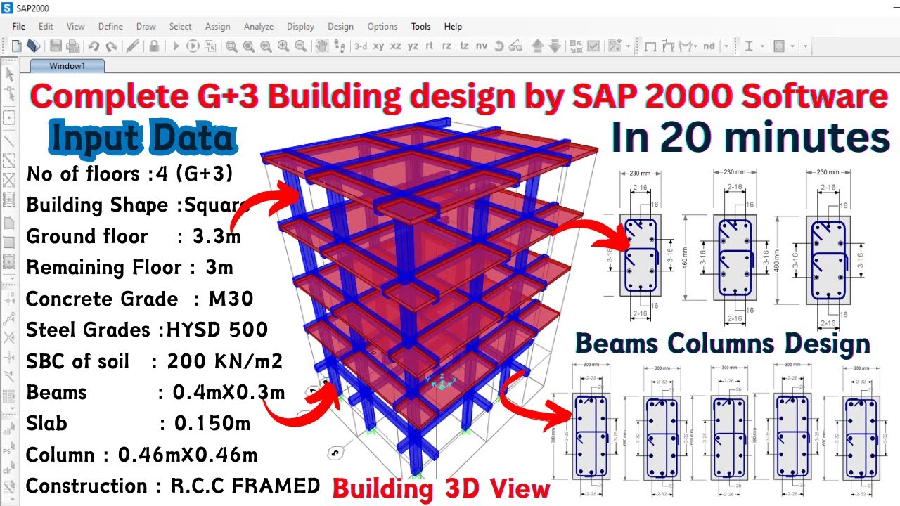 Complete Full Building Design by SAP2000 in just 20 minutes | G+3 ...