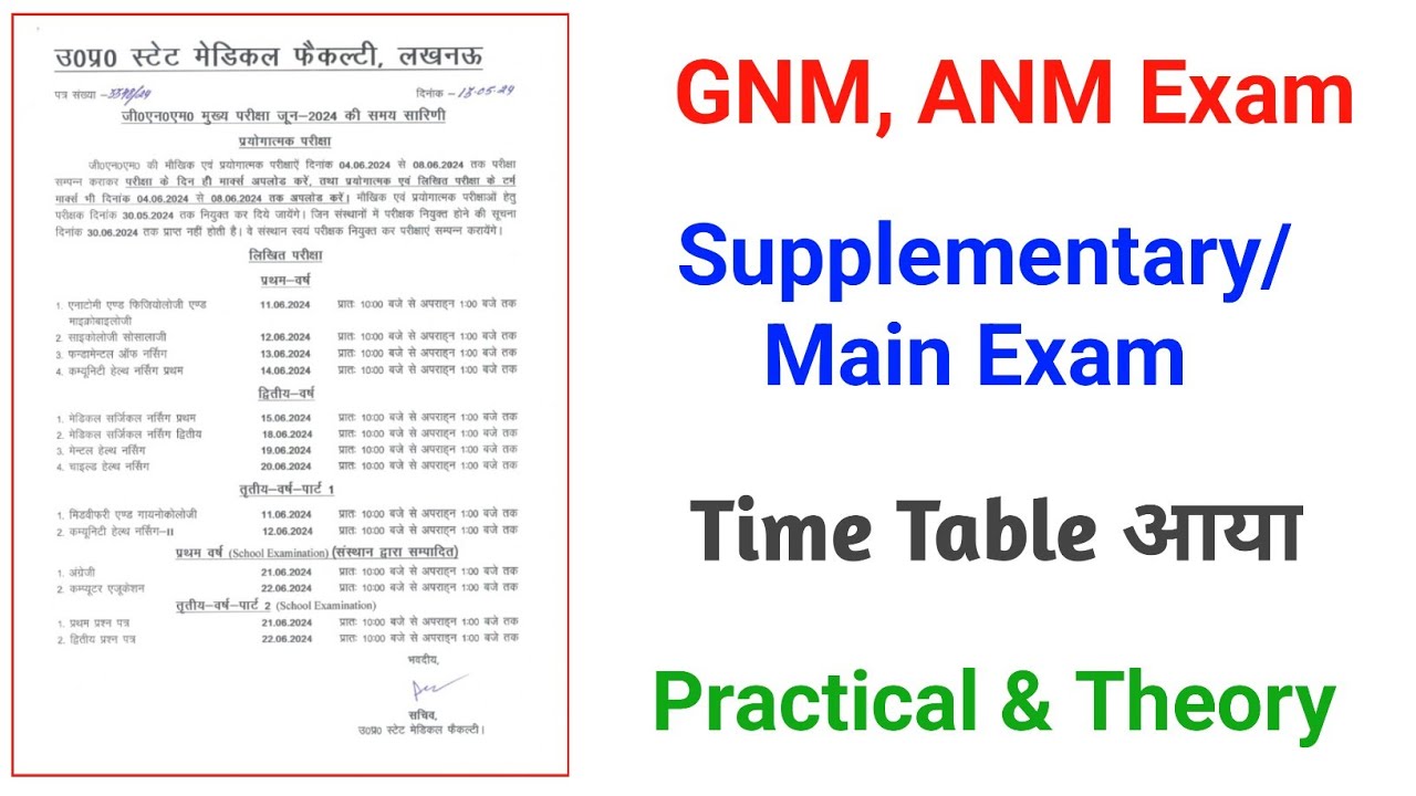 GNM, ANM सभी Years का Supplimetry/Main Exam, Up Medical Faculty Latest ...