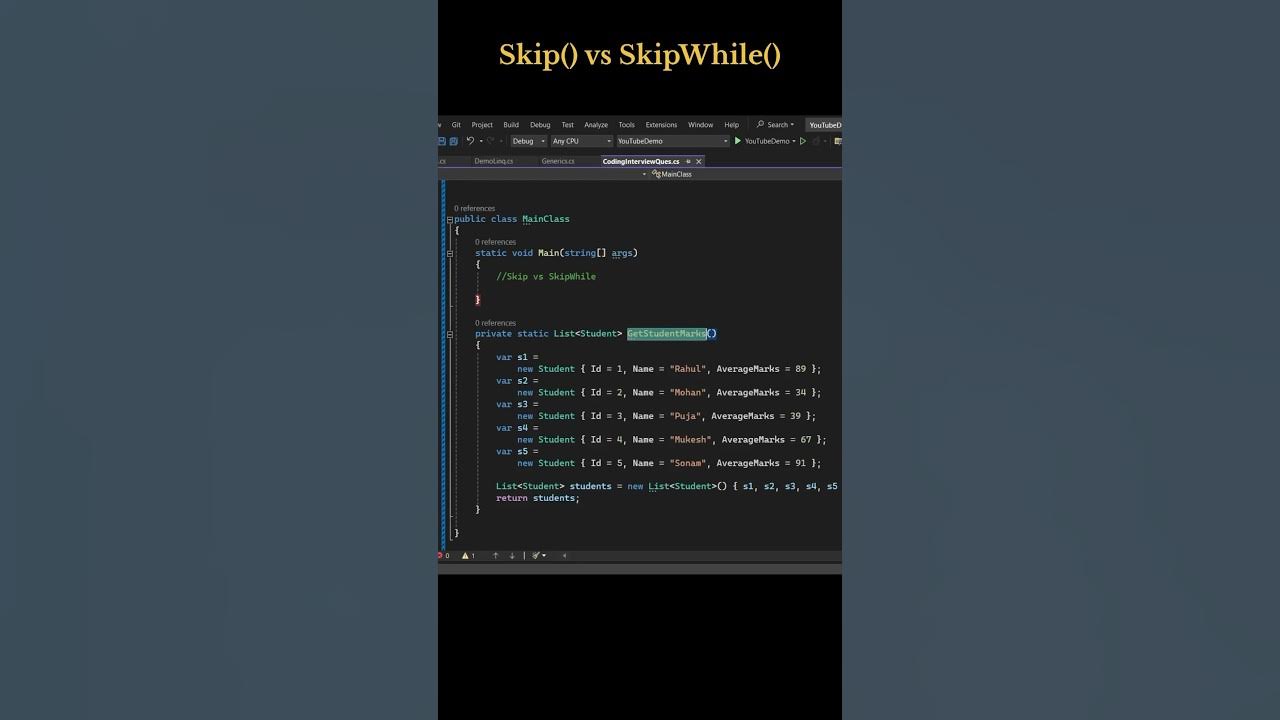 Skip vs SkipWhile - Most important Linq interview questions #shorts #coding #linq #csharp # ...