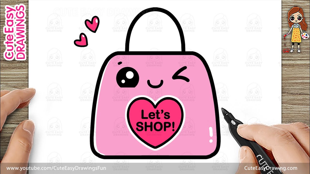 How to Draw a Cute Shopping Bag | Simple & Easy Drawing for Kids and ...