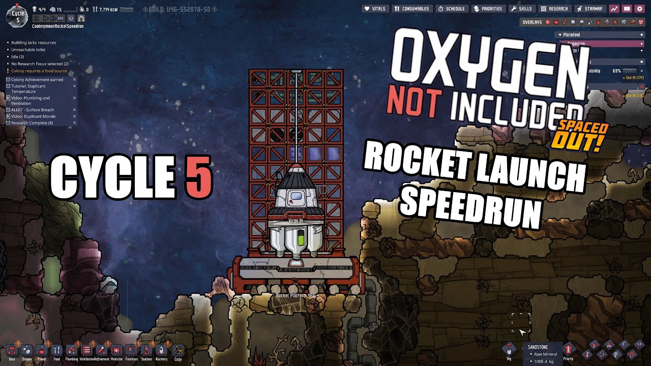 Oxygen Not Included Rocket launch Speedrun in 5 cycles - Spaced Out Whatta Blast Update - YouTube