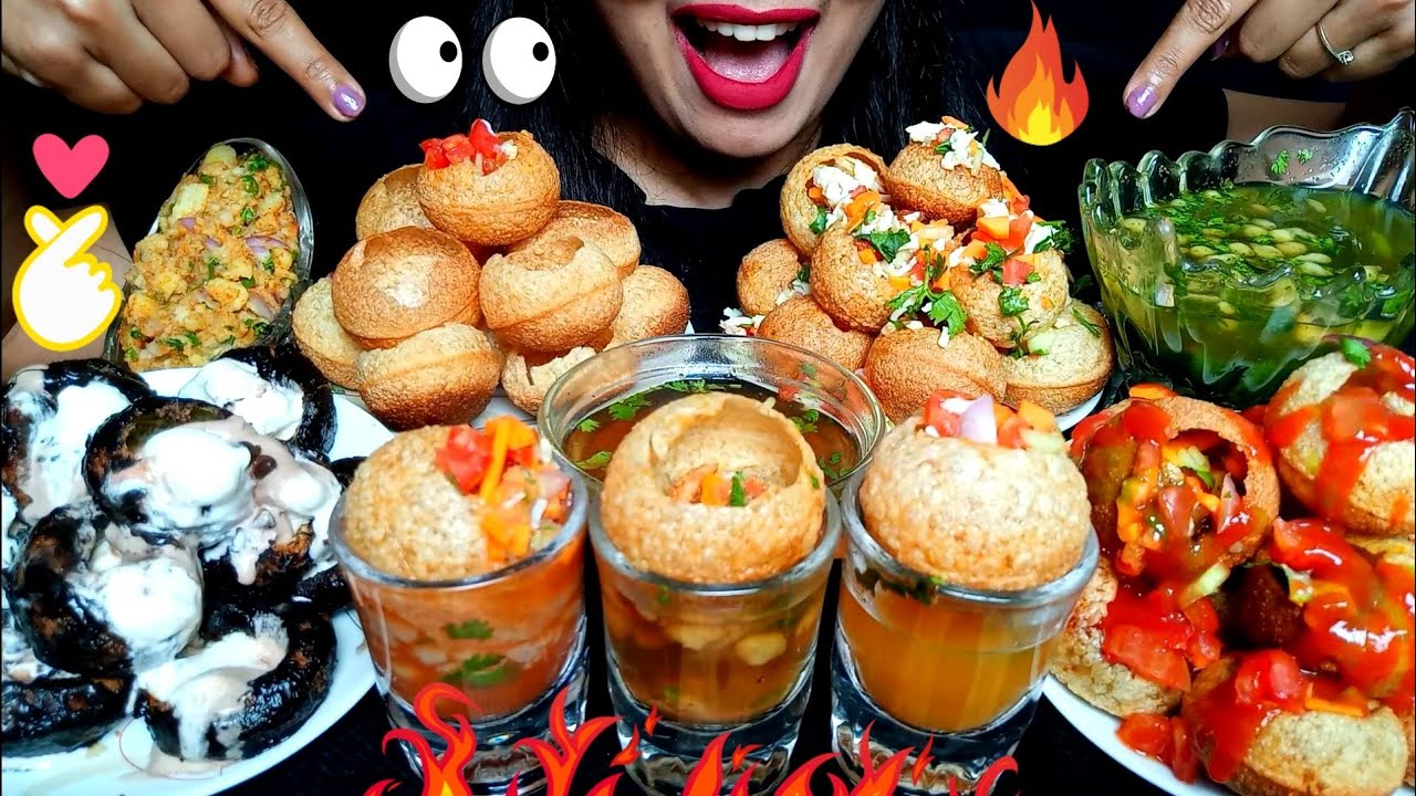 ASMR:EATING LOTS OF DIFFERENT TYPES PANI PURI SHOTS & CHOCOLATE ICE ...