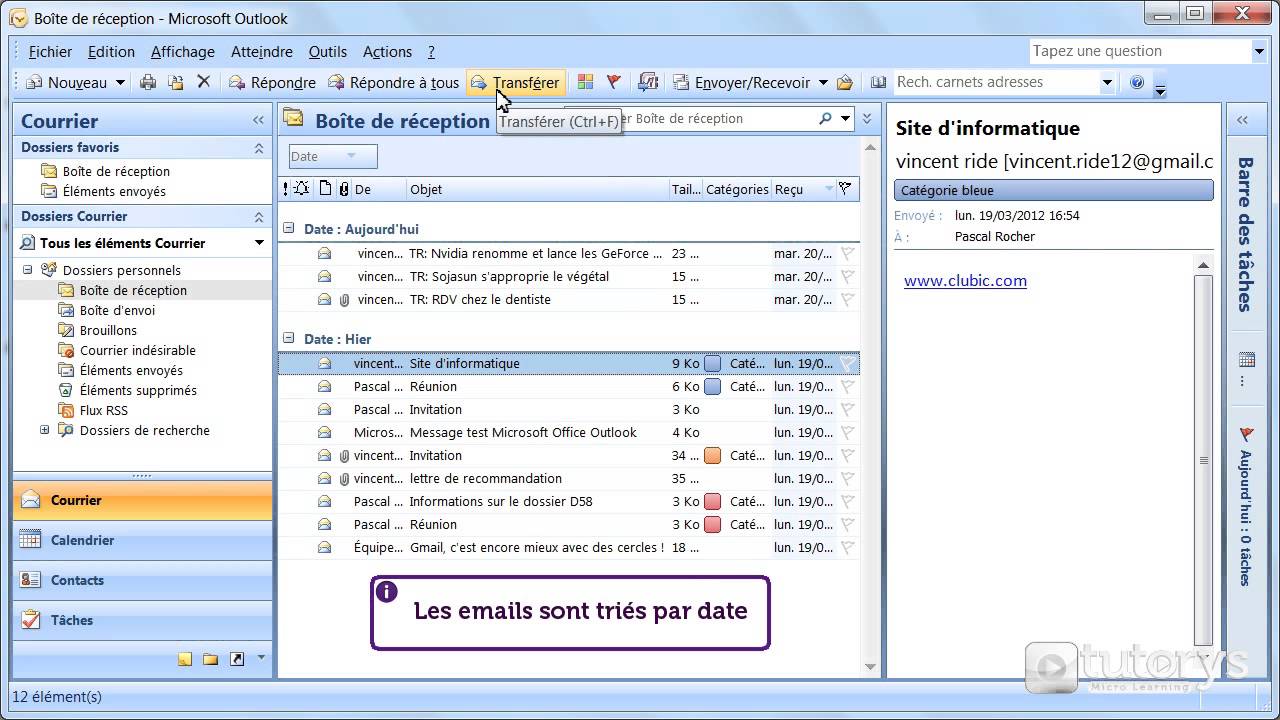 Comment trier les emails avec Outlook 2007 ? - YouTube