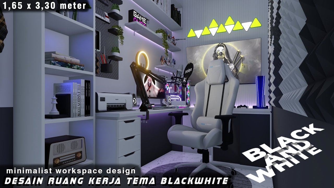 Desain ruang kerja minimalis tema hitam putih | Minimalist workspace ...