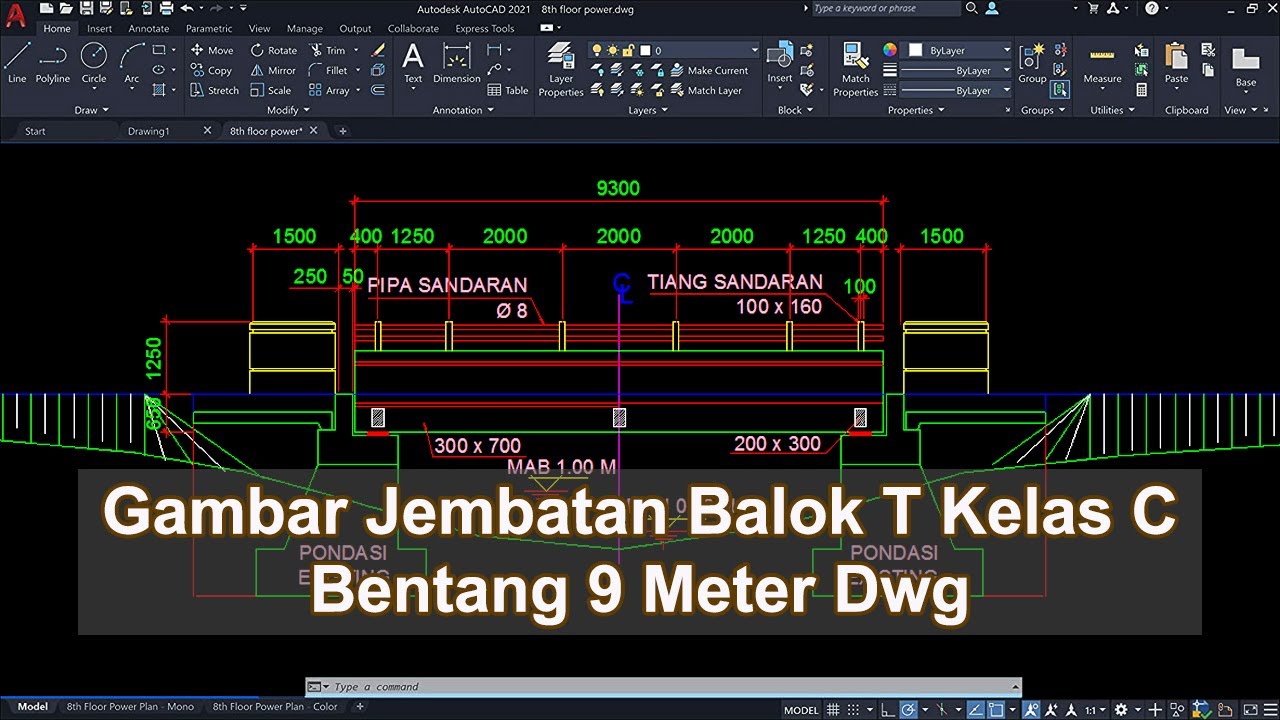 Gambar Jembatan Balok T Kelas C Bentang 9 Meter Dwg - YouTube